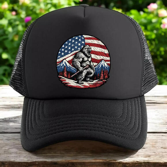 Accessories | Bigfoot American Flag Trucker Hat Mens Os Black Snapback ...